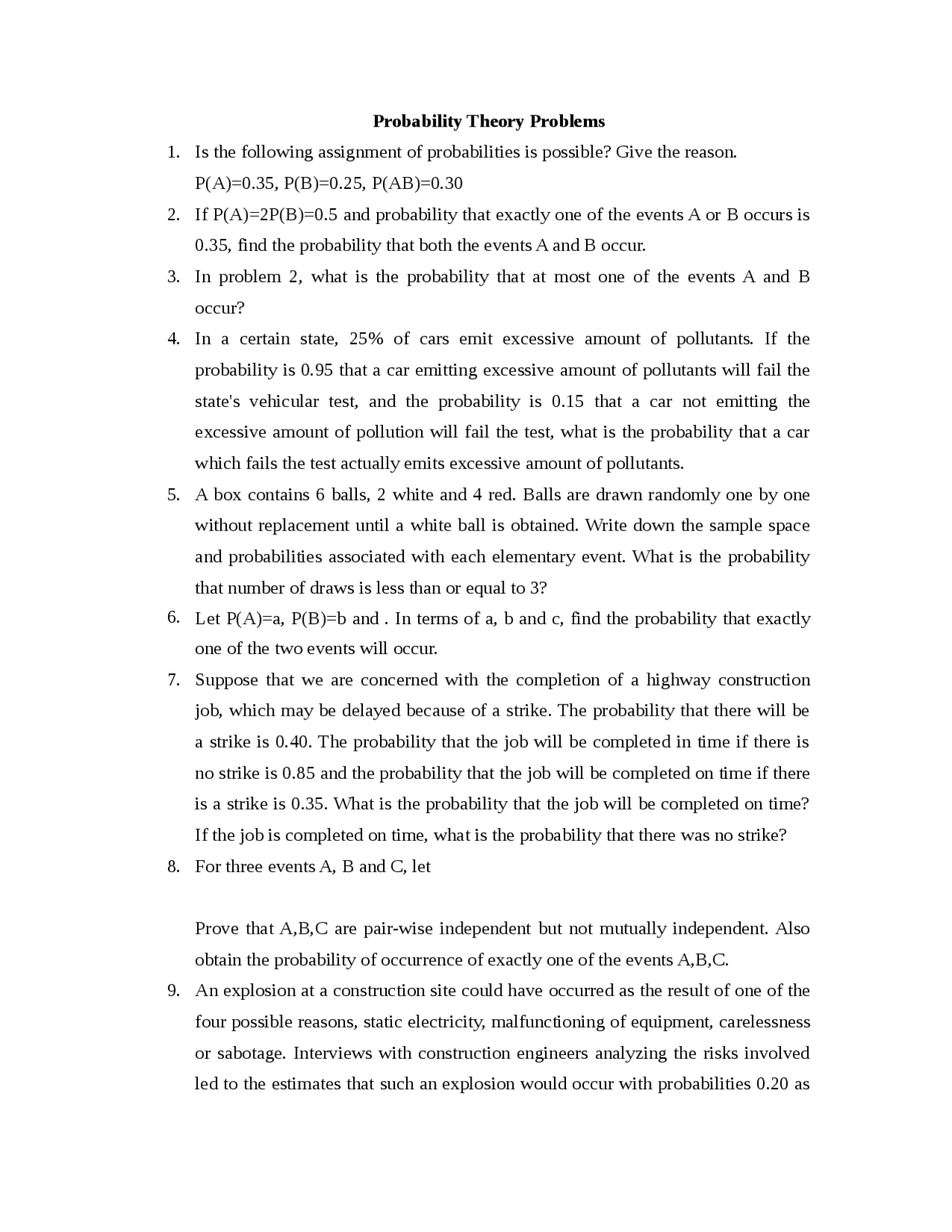 Probability and Statstics - Prob - Theory - problems - Docsity