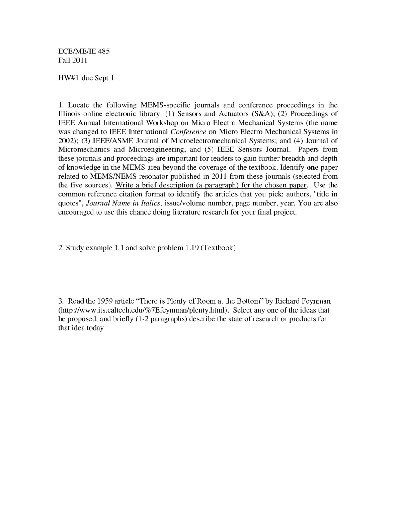 Homework 1 For Mems Devices And Systems Ece 485 Docsity