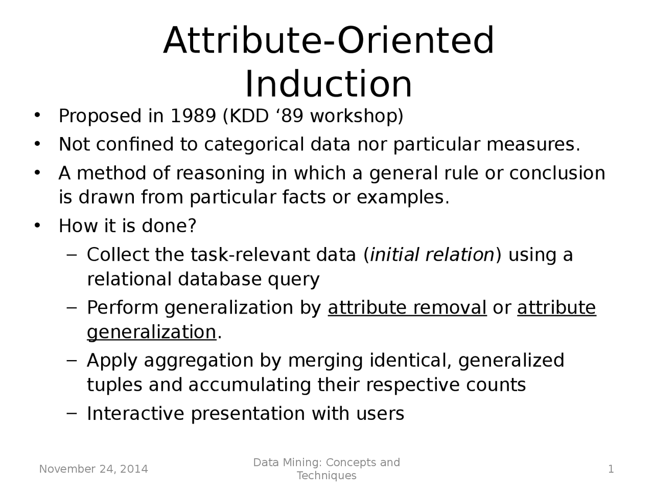 Data Minining Attribute Oriented Induction Docsity