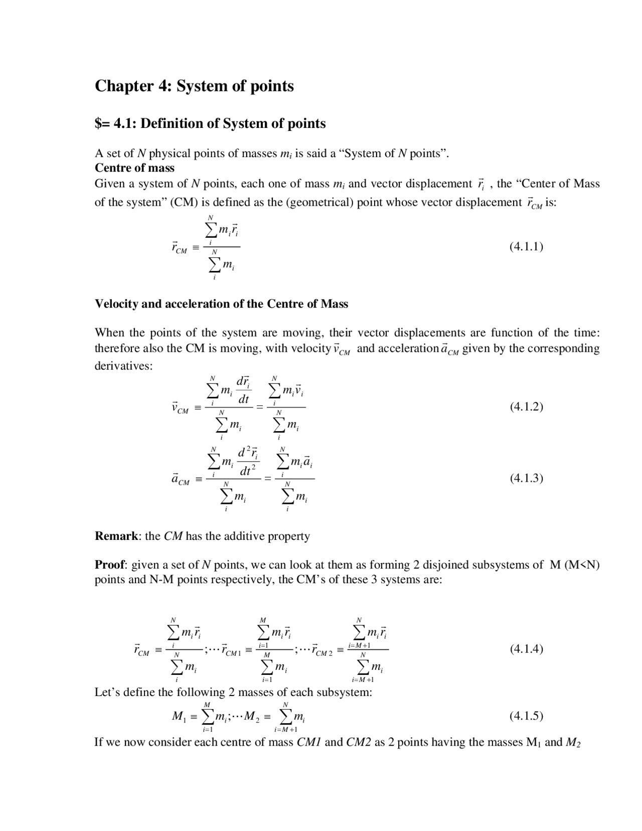 Physics I - Chapter 4: System of points - Prof. Iazzi - Docsity