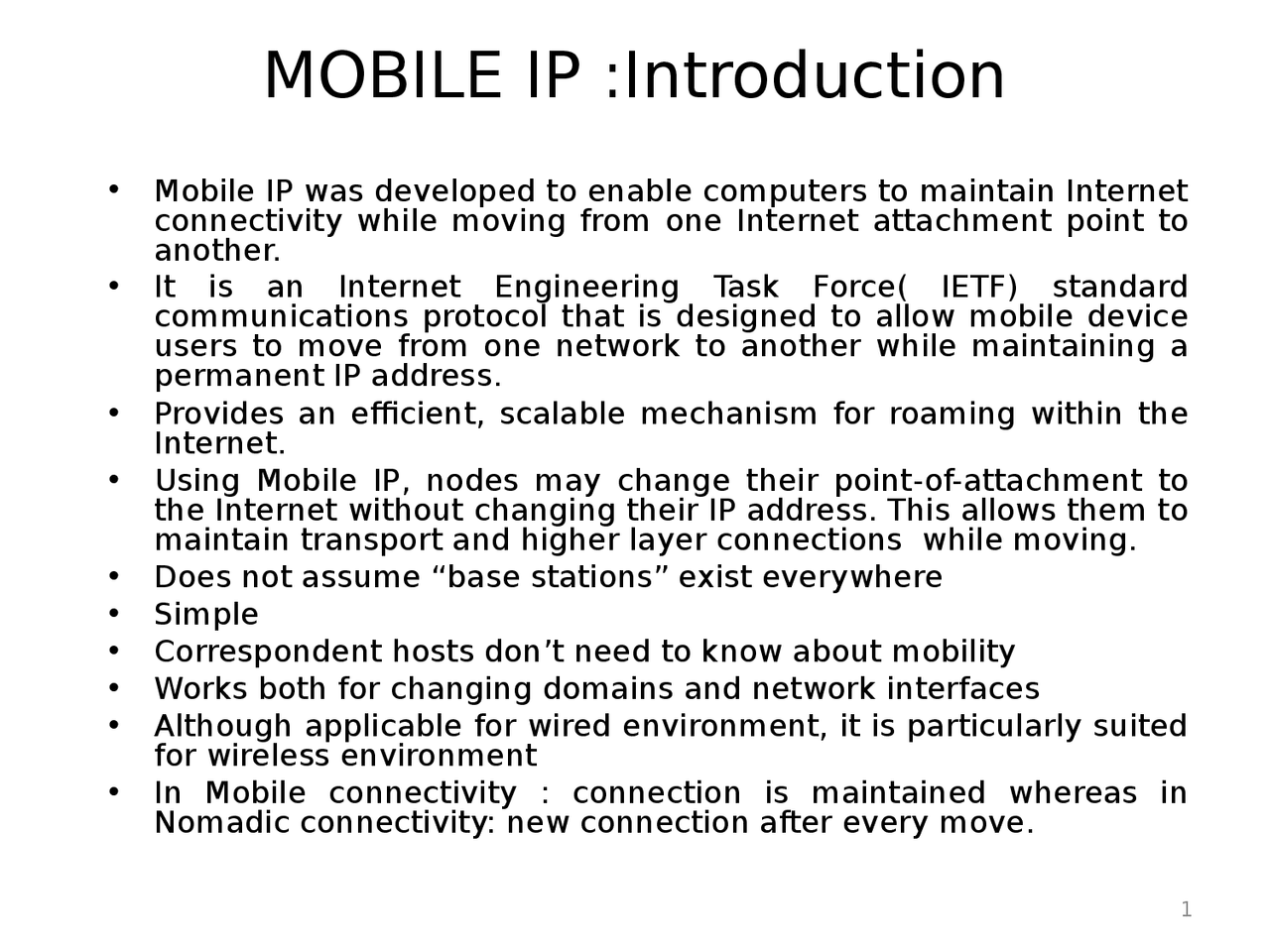 Mobile Computing Mobile Ip Introduction Docsity