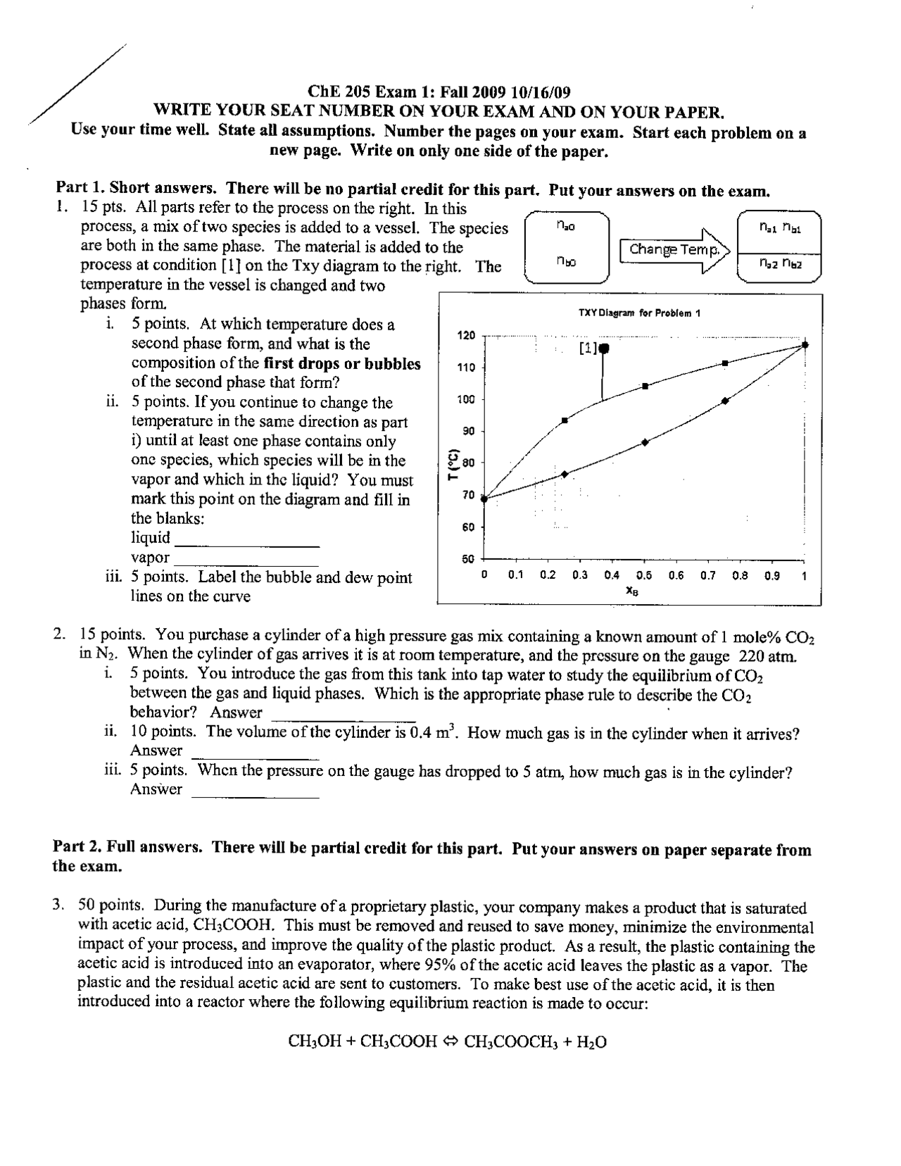 3 Questions of Chemical Engineering Calculations - Exam 1 | CHE 20500 ...