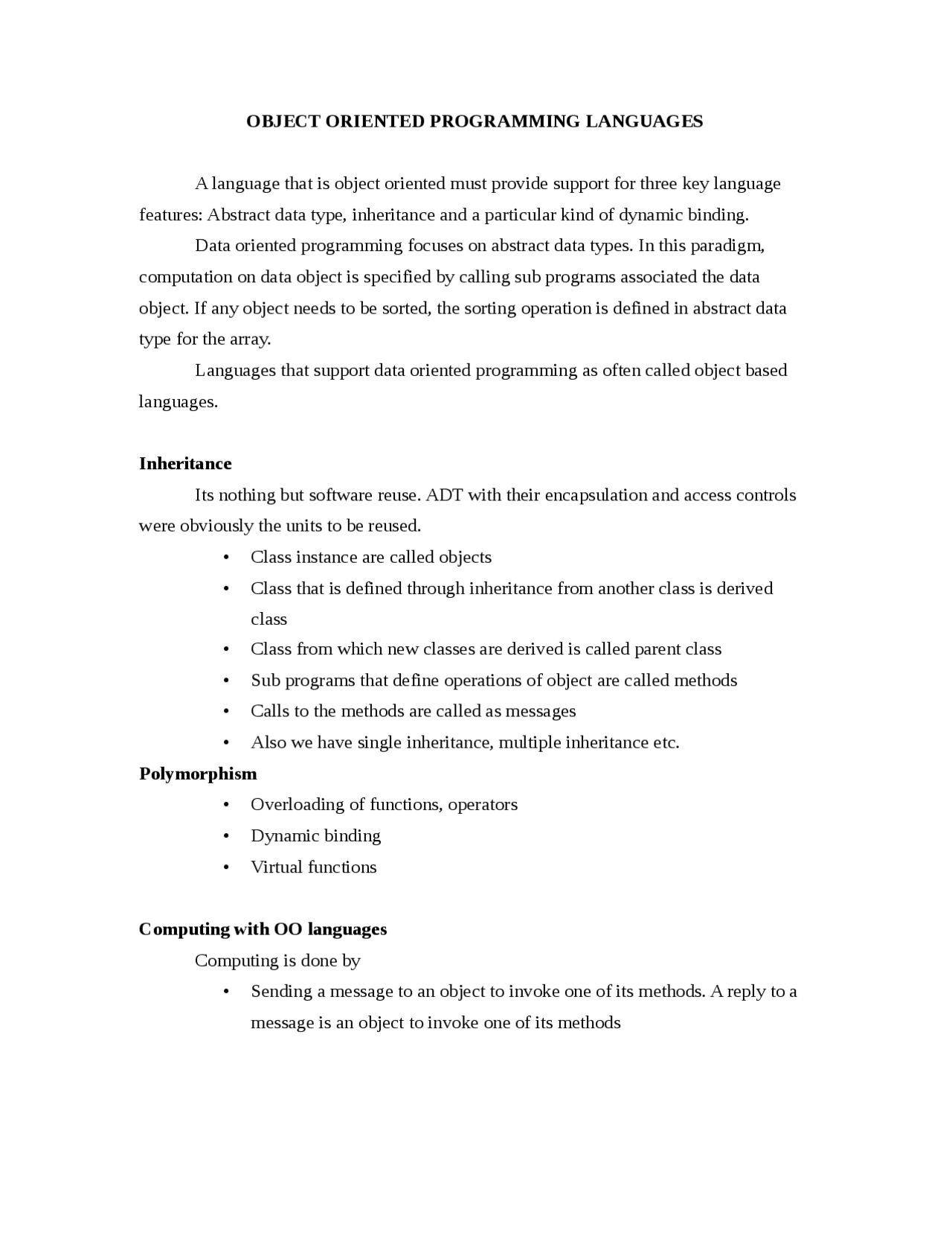 Oops Object Oriented Programming Docsity