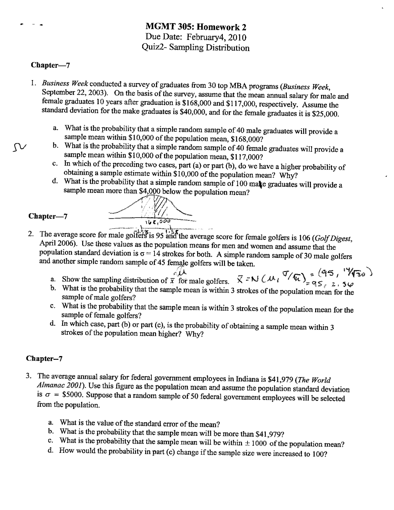 Sampling Distribution on Business Statistics - Quiz 2 | MGMT 30500 ...