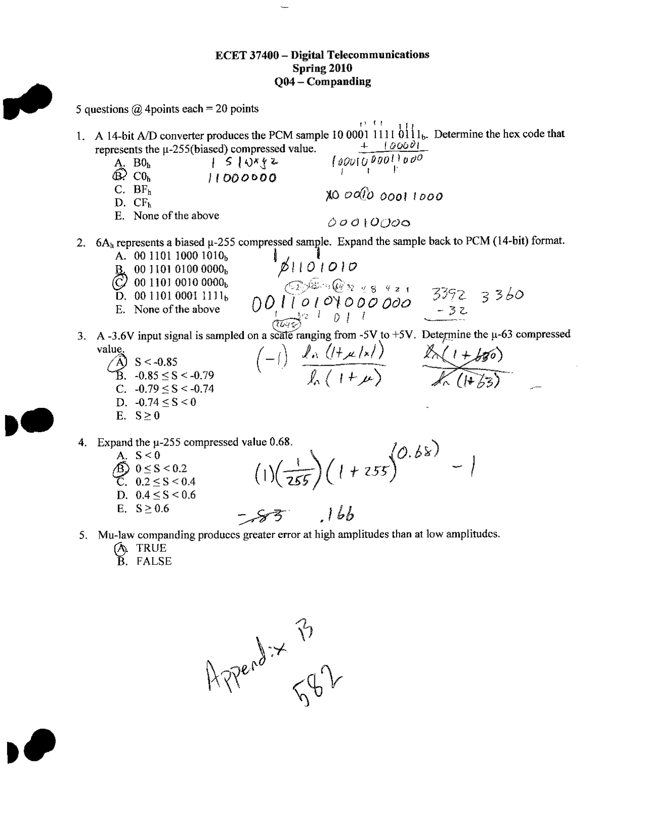 Quiz 4 Solutions - 5 Questions on Digital Telecommunications | ECET 37400 | Quizzes Electrical ...