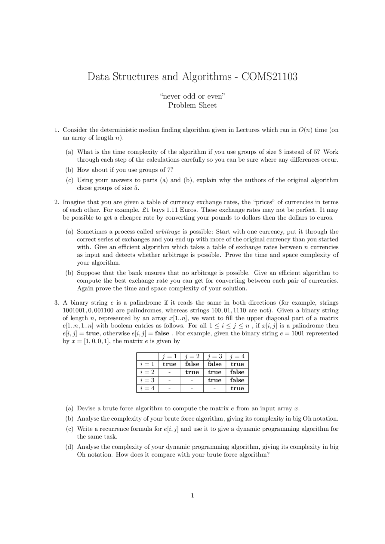 Algorithms Problem Sheet Computer Science 5 Docsity