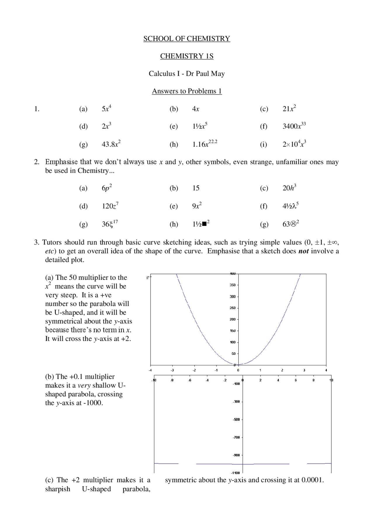 Calculus for Chemistry, Worksheet Solutions - Chemistry- | Study notes ...