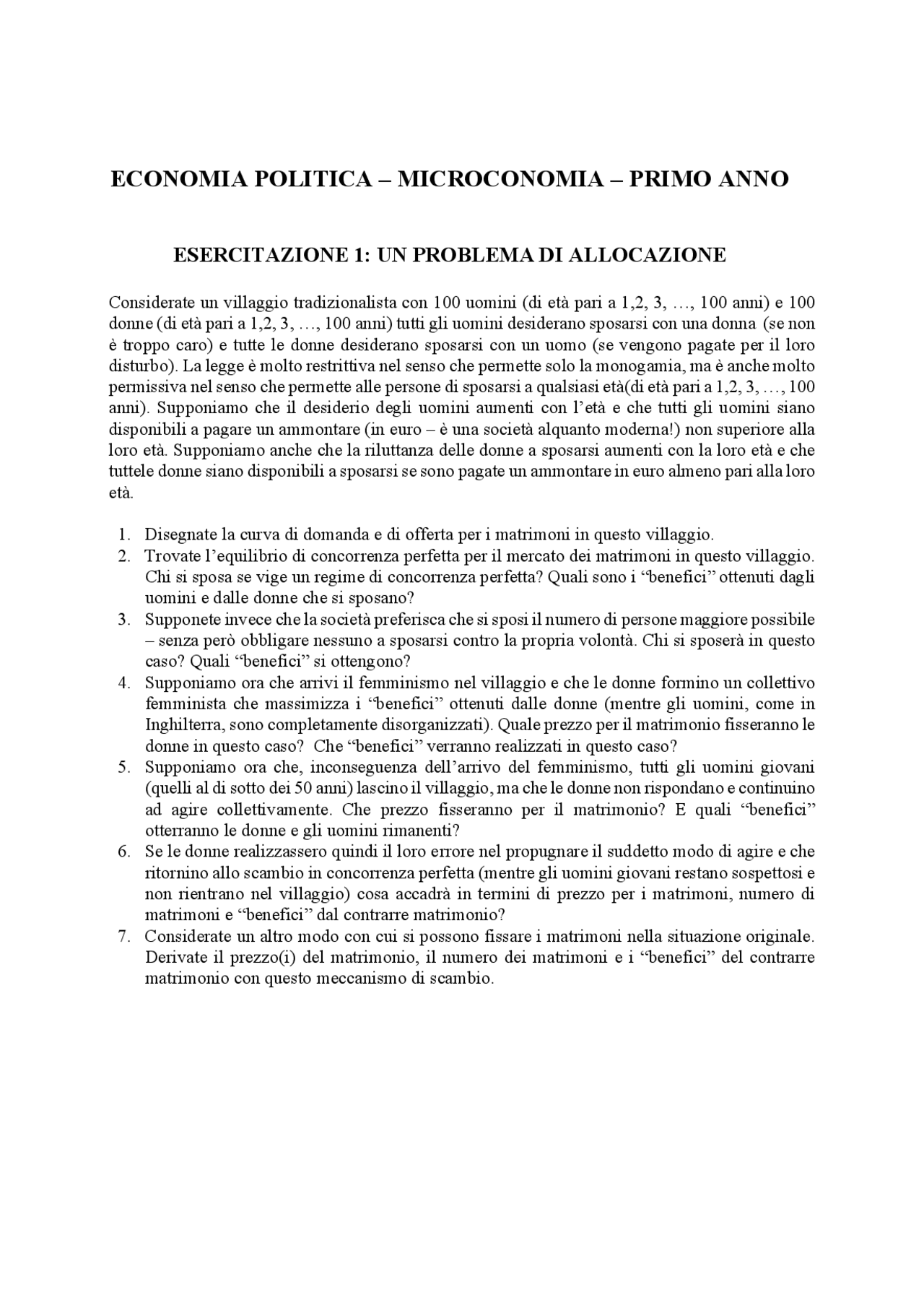 Esercitazioni Microeconomia Docsity