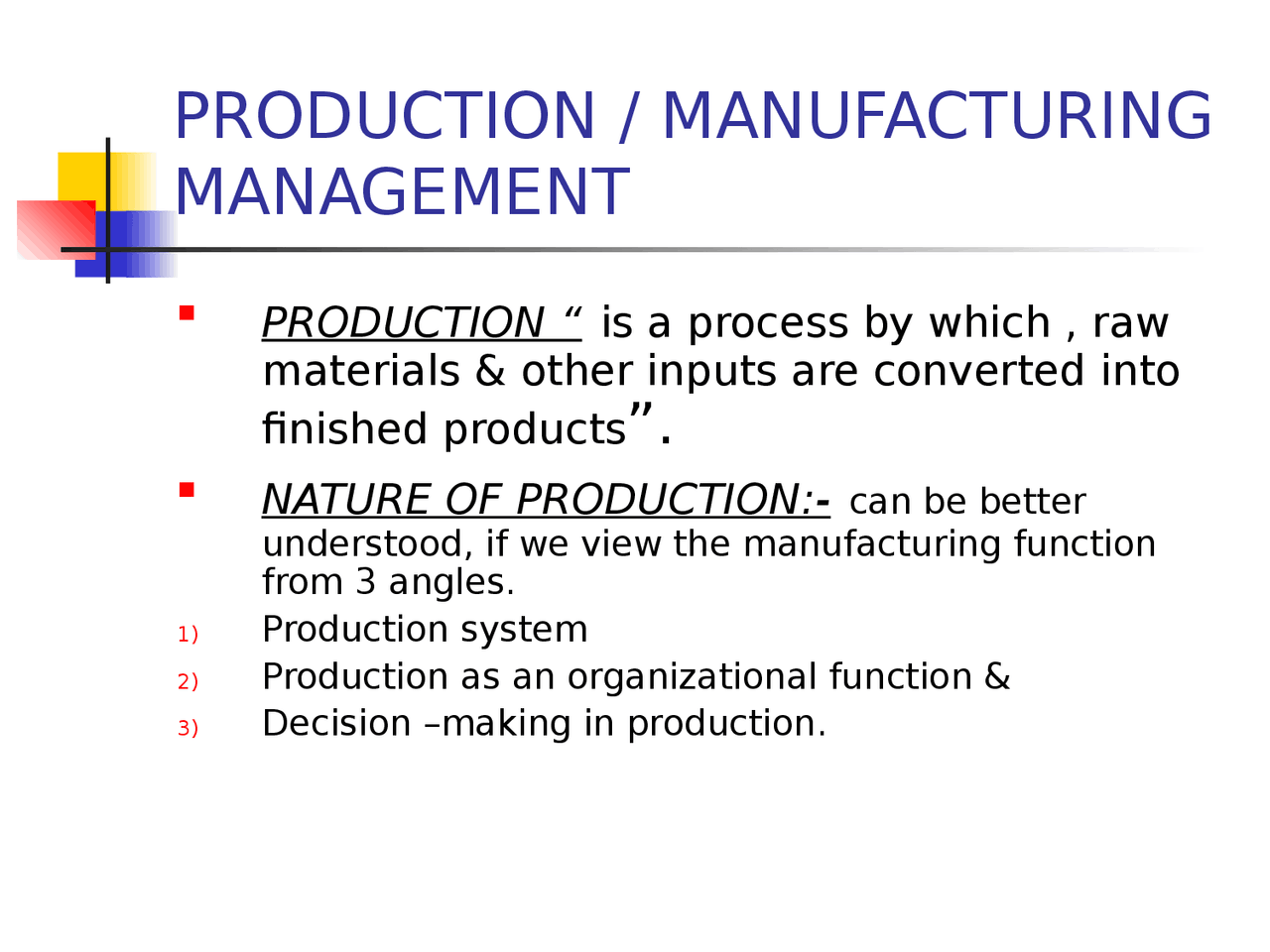 Operations Management - Production Management - Presentation | Study ...