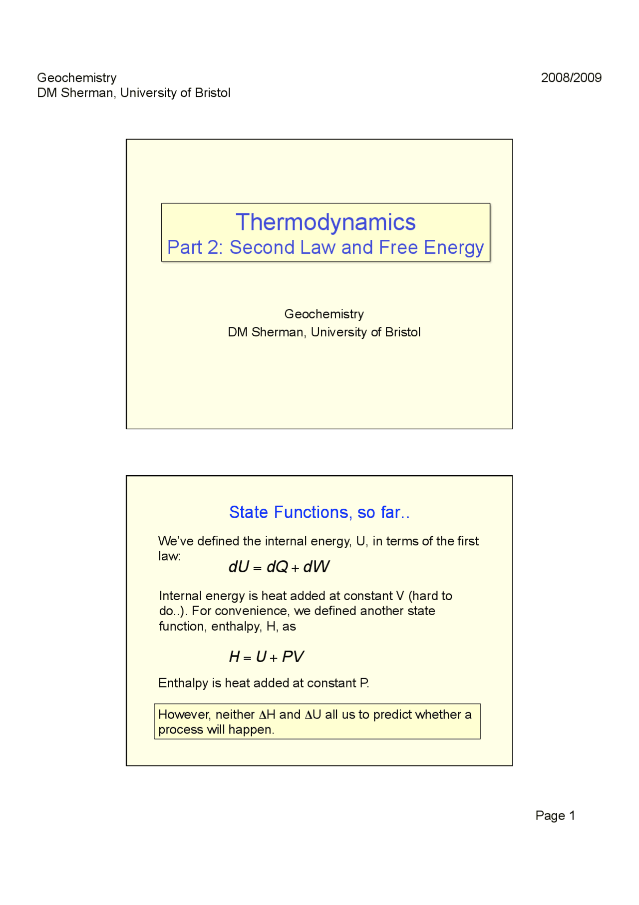 Thermodynamics Lecture Notes Chemistry 2 Docsity