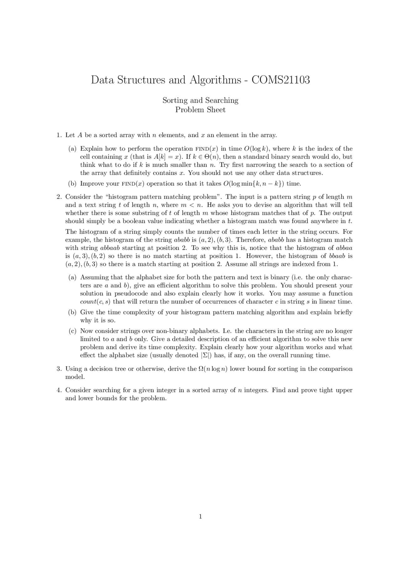 Algorithms Problem Sheet Computer Science 3 Docsity