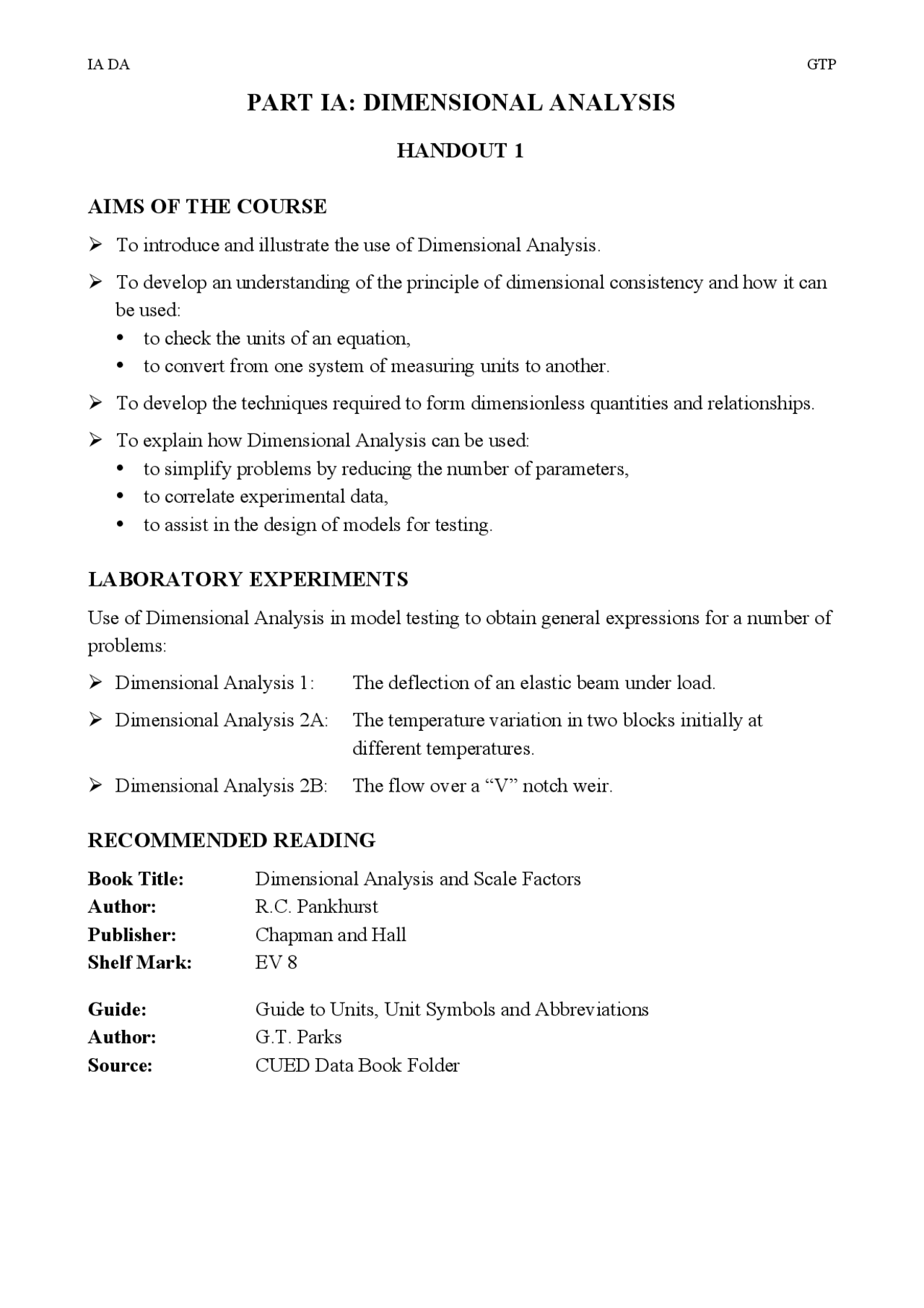 Dimensional Analysis Lecture Notes Physics Prof Ib Leader 1 Docsity
