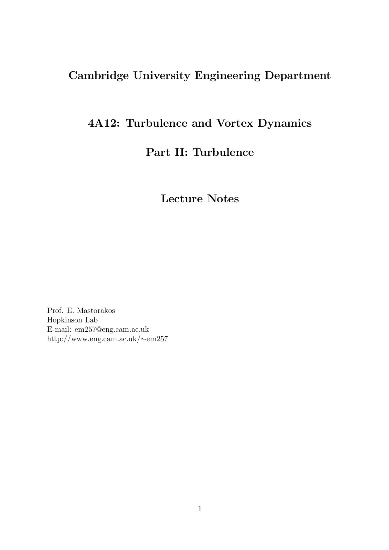 Turbulence Lecture Notes Engineering Prof E Mastorakos Docsity
