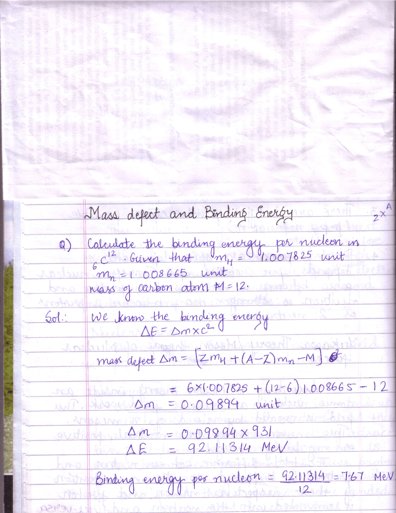 Physics Mass Defect And Binding Energy Numericals Notes Docsity
