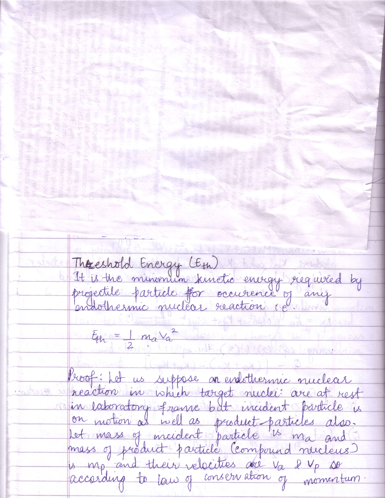 Physics Threshold Energy Notes Docsity