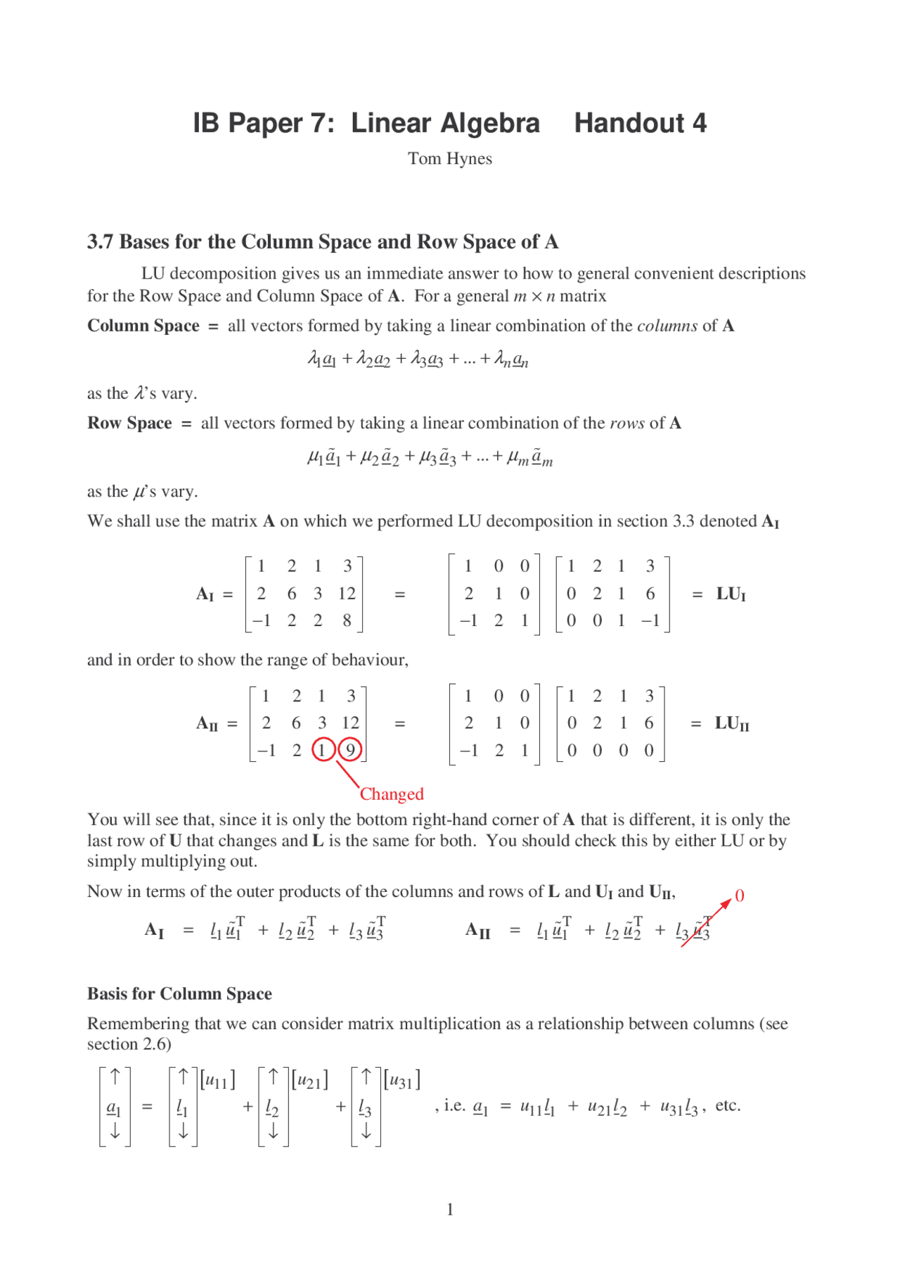 Linear Algebra Lecture Notes Mathematics 4 Docsity