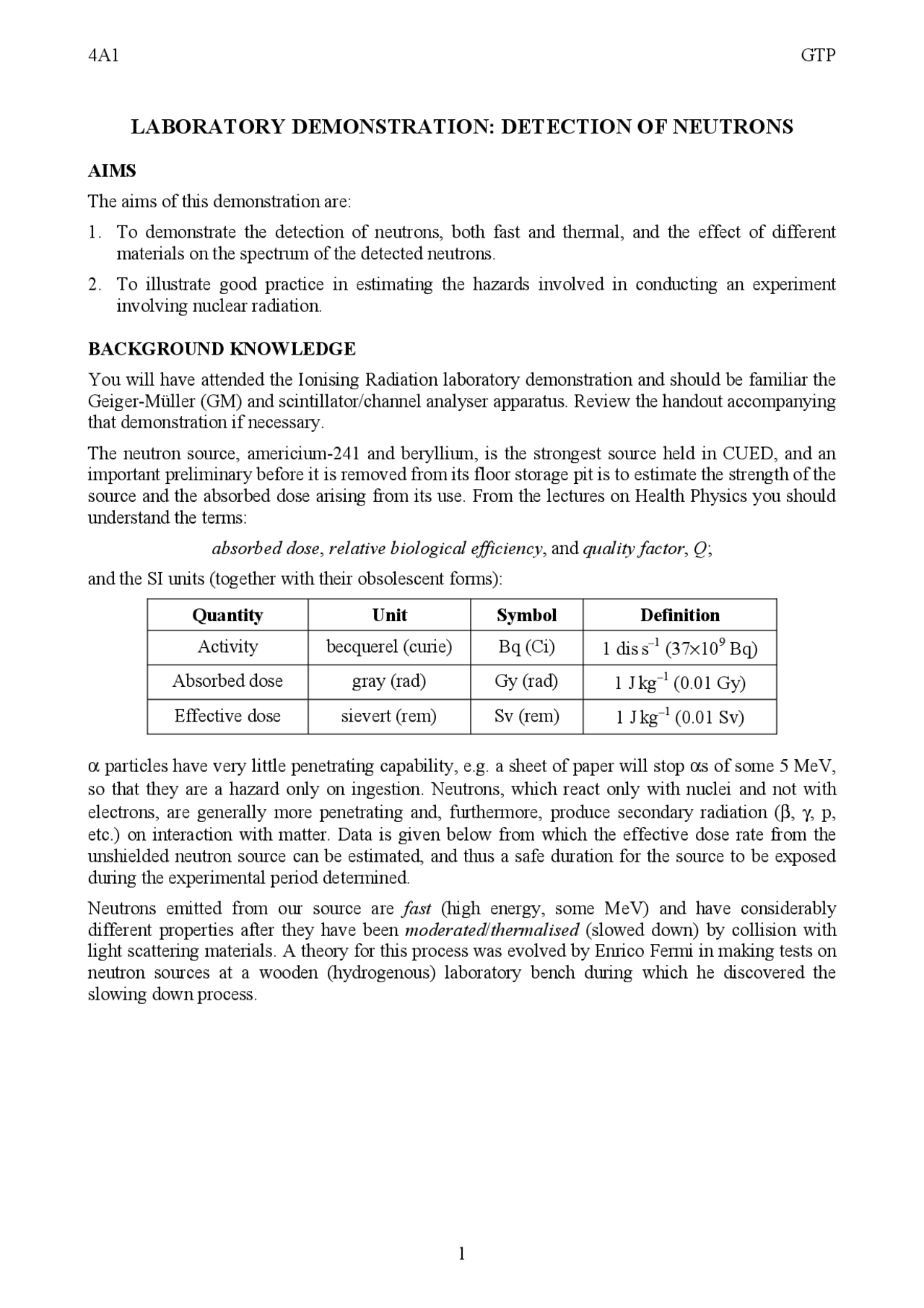Neutron Detection Lecture Notes Physics Docsity