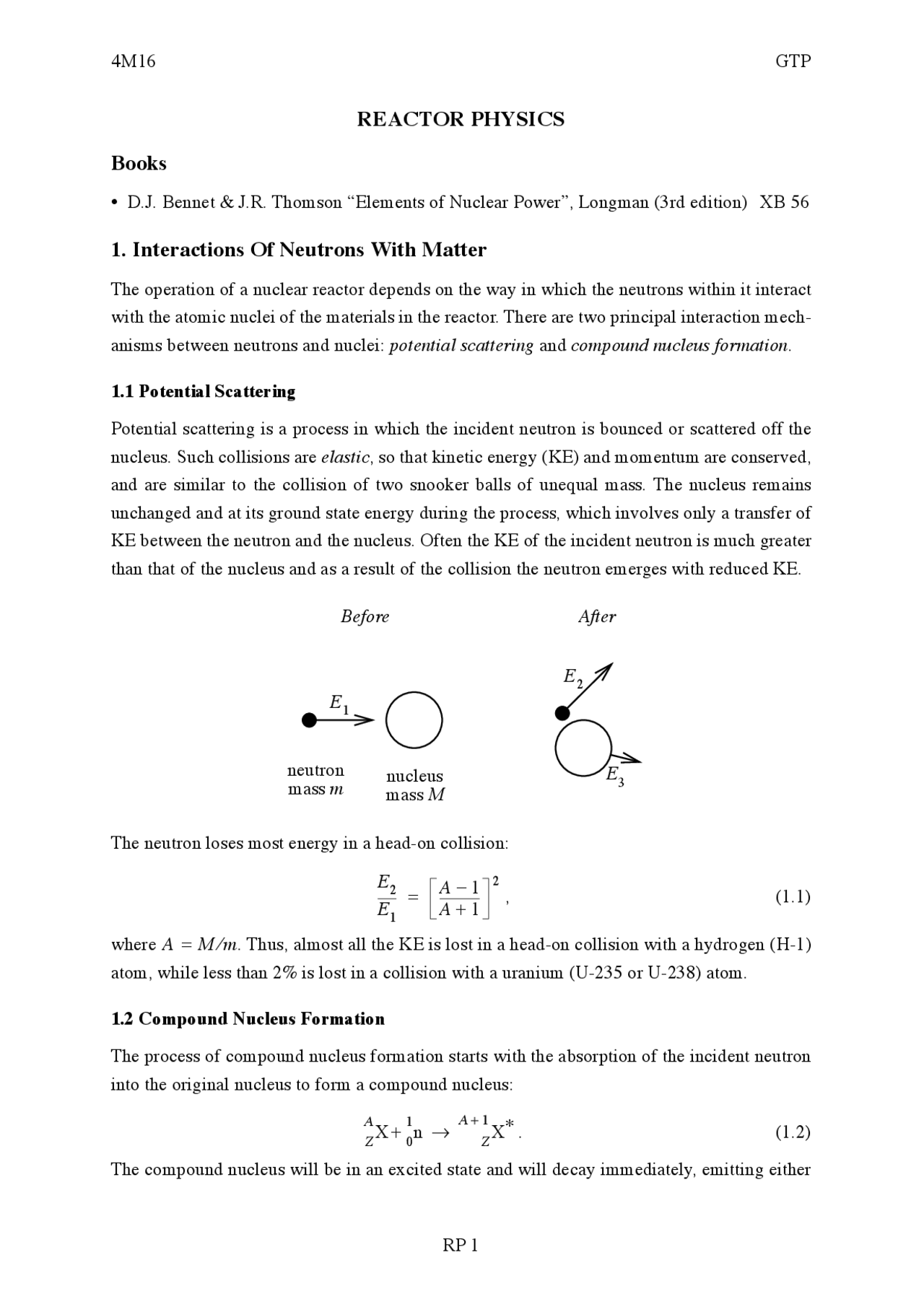 Reactor Physics Lecture Notes Physics Docsity