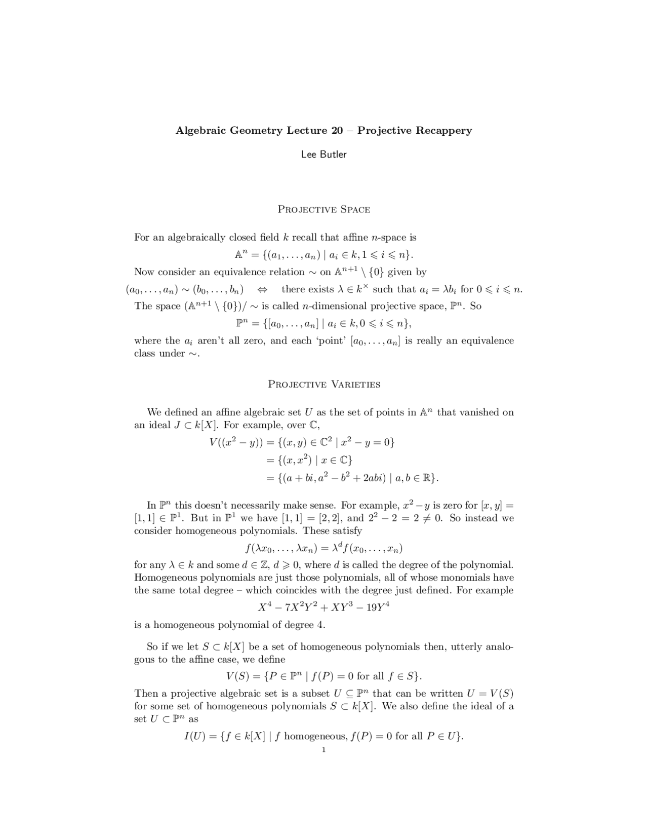 Algebraic Geometery, Lecture Notes- Maths -1 | Study notes Mathematics ...