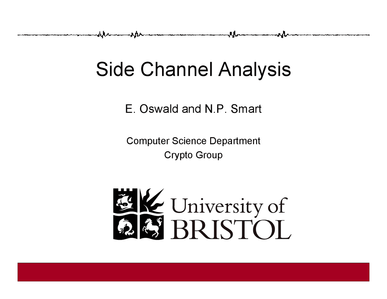Computer Security Side Channel Analysis, Lecture Notes - Engineering ...