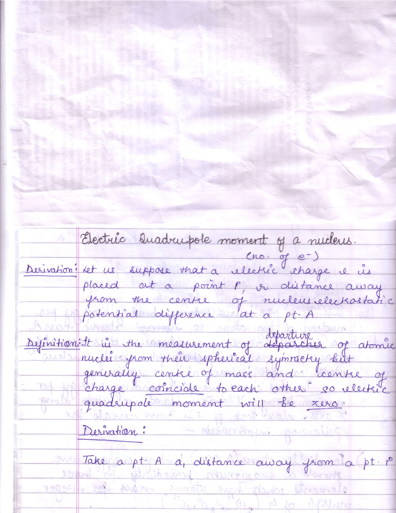 Physics Electric Quadrupole Movement Of Nucleus Notes Docsity