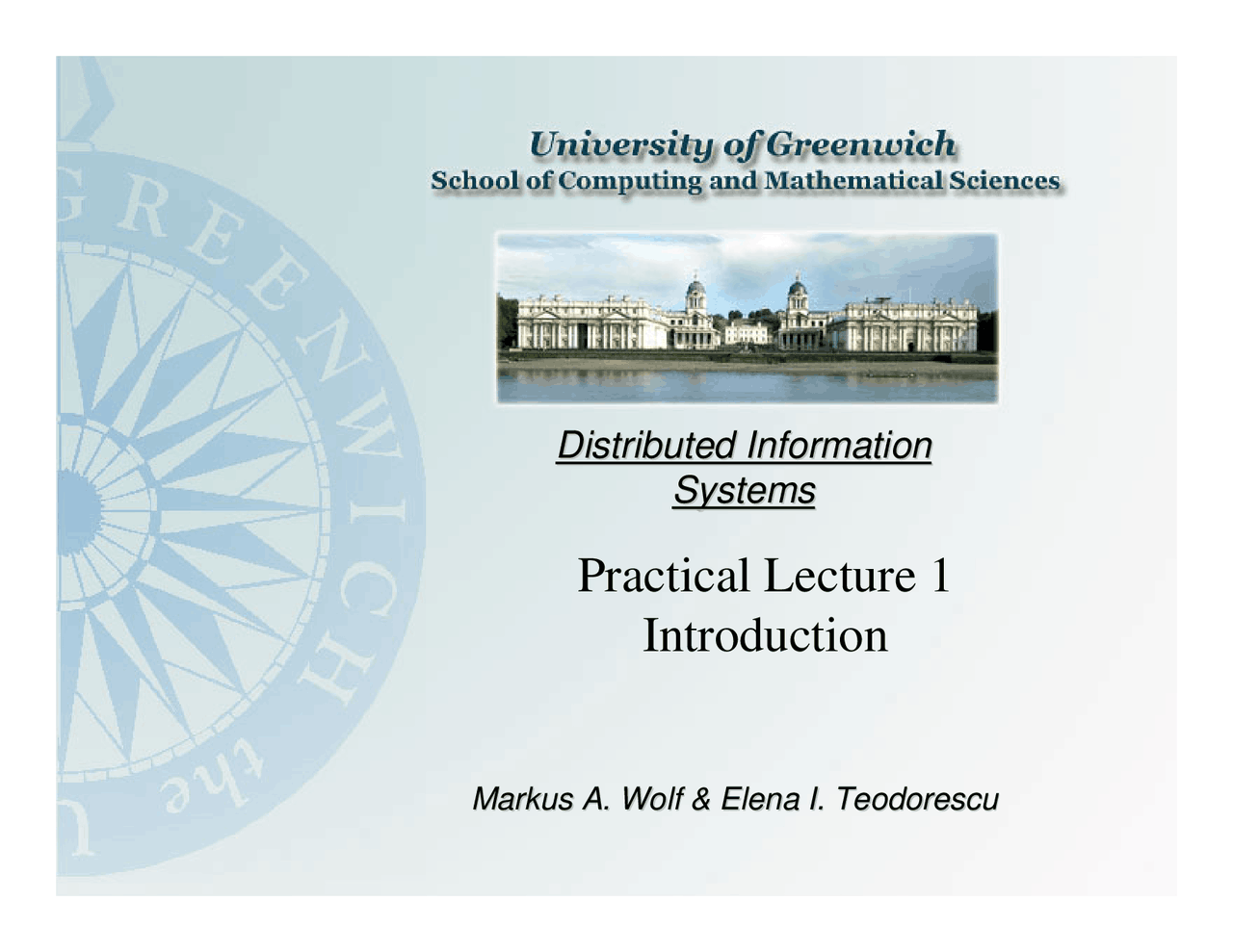 Distributed Information Systems Lecture 7 Practical Lecture1 Introduction Lecture Notes 7626