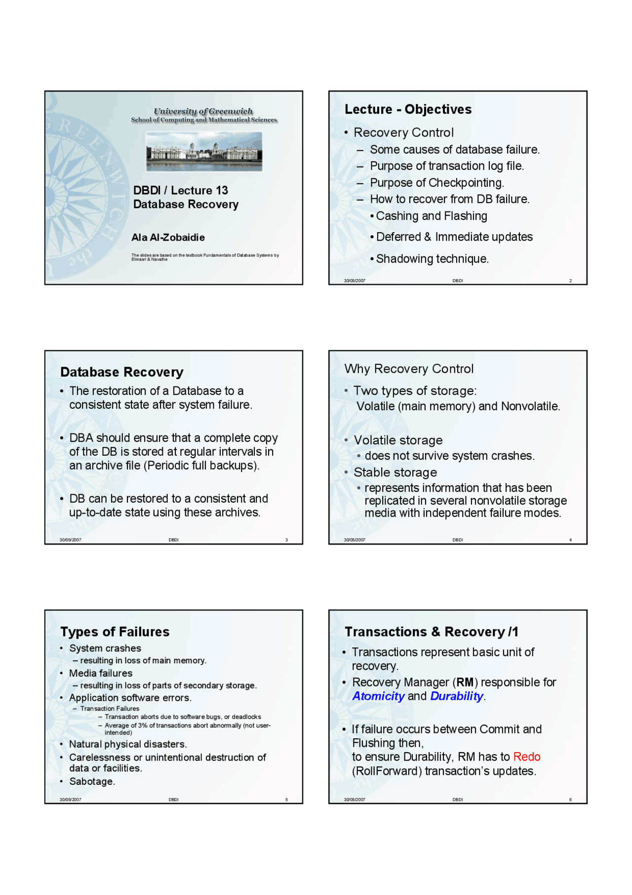 DataBase Development and Implementation Lec13 - Database Recovery ...