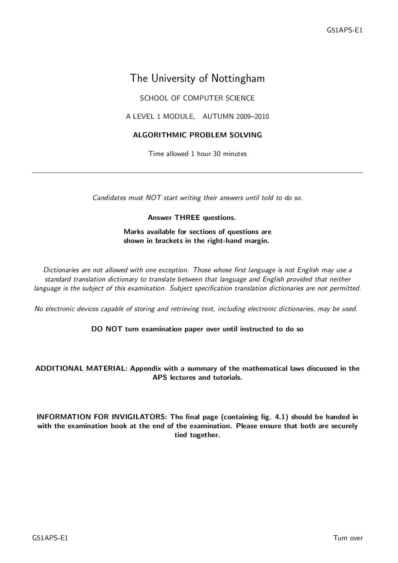 Algorithmic Problem Solving Exam Paper Mathematics 3 Docsity
