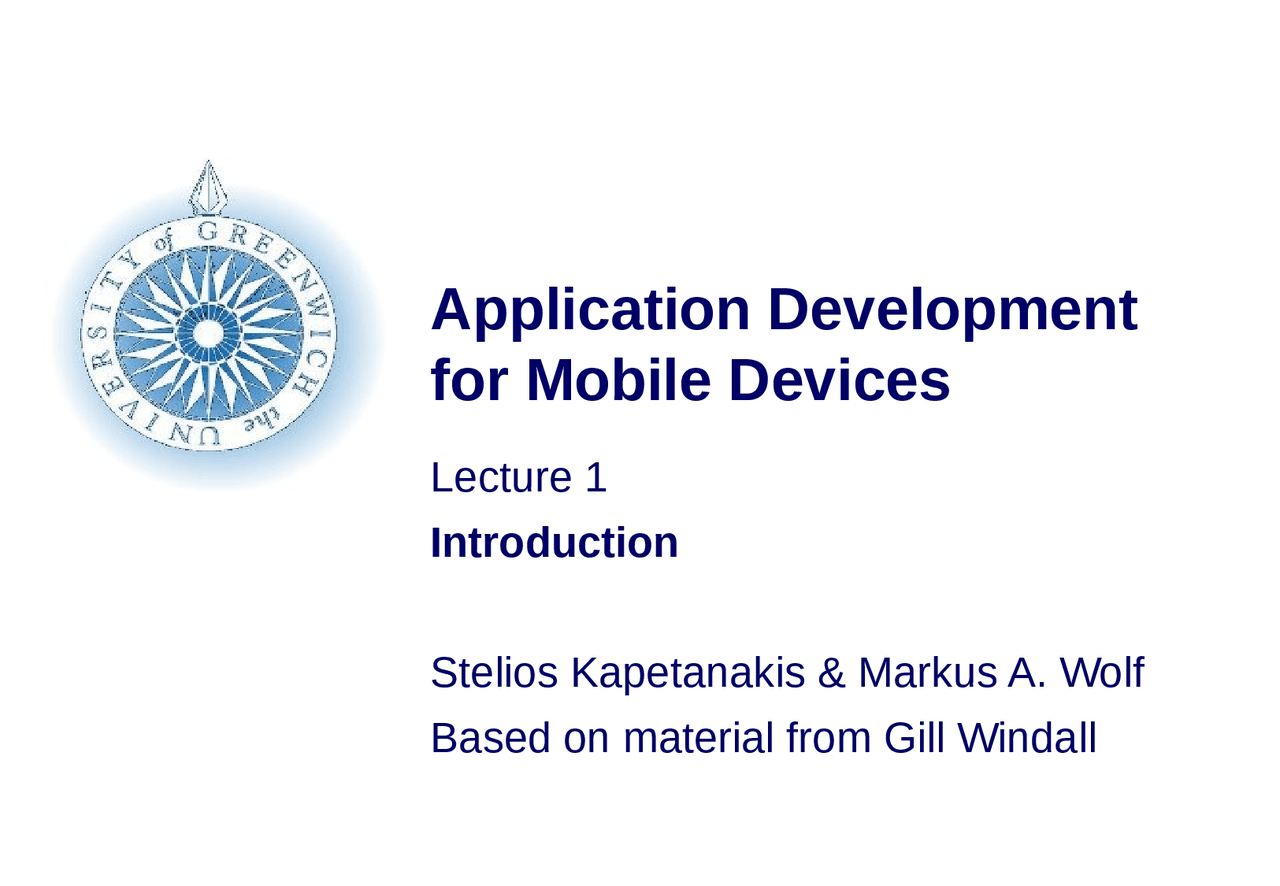 Application Development For Mobile Devices Lecture1 Introduction