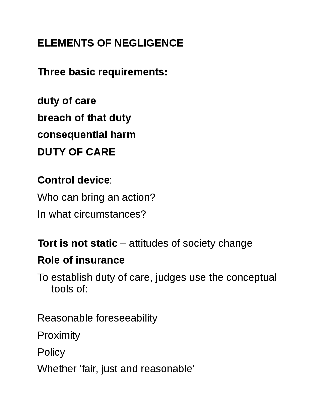 Law Of Torts Lecture Duty Of Care 2009 10 Docsity