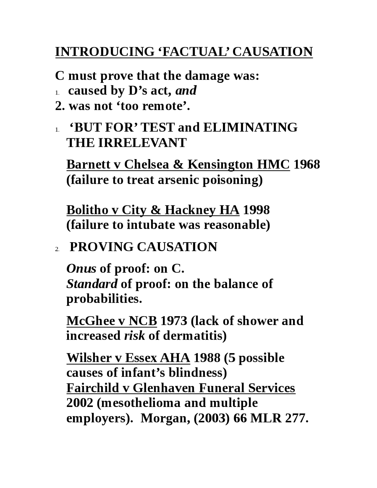 Law Of Torts Lecture Causation Docsity