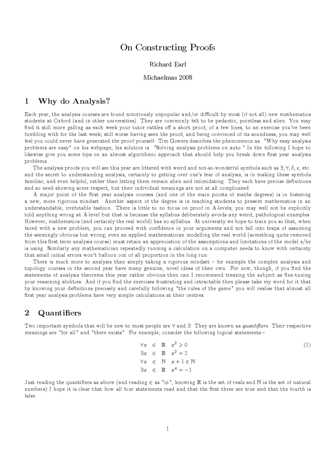 Constructing Proofs Lecture Notes Mathematics Prof Richard Earl Docsity
