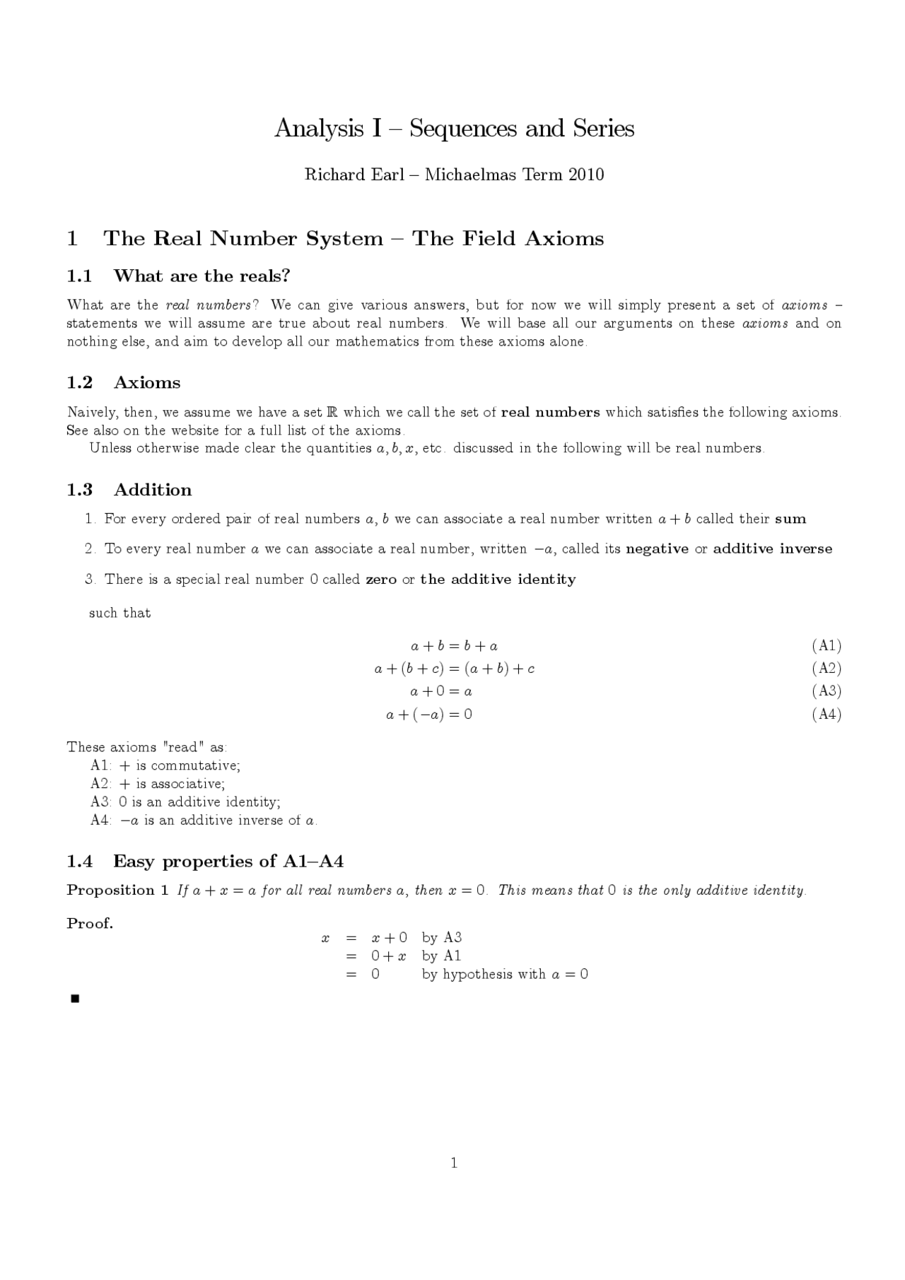 Sequence And Series Lecture Notes Mathematics Prof Richard Earl