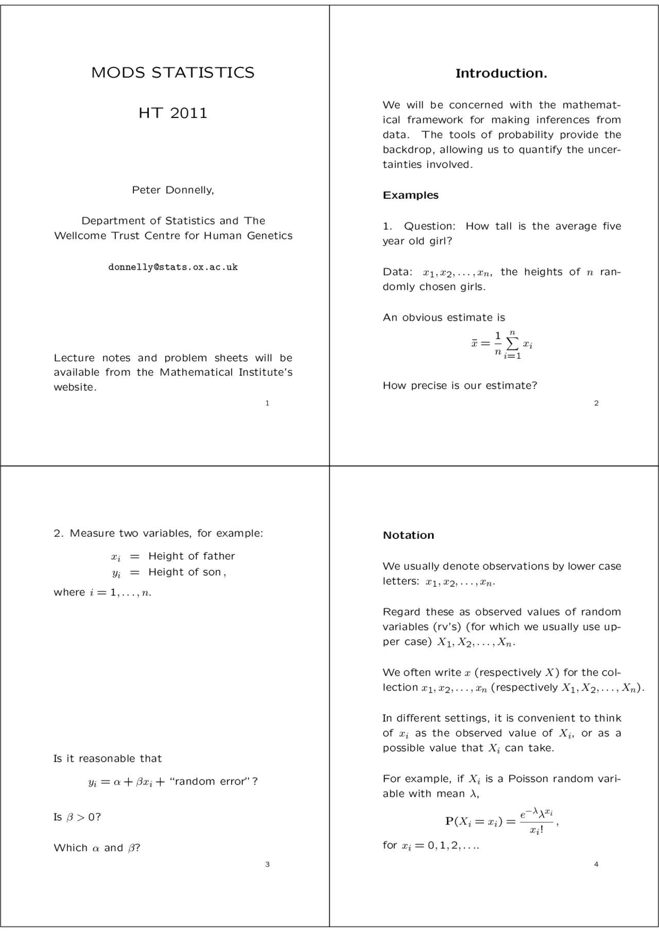 Mods Statistics, Lecture Notes - Mathematics - Prof Peter Donnelly 1 ...