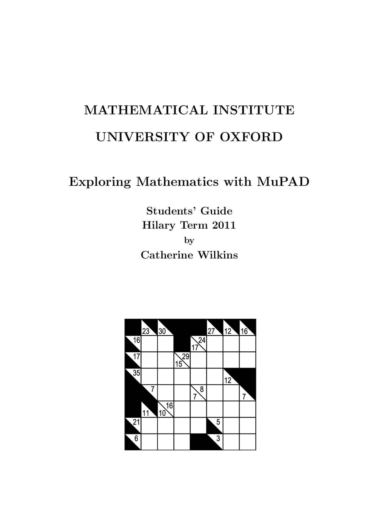 MuPAD, Lecture Notes - Mathematics - Prof Catherine Wilkins - Docsity