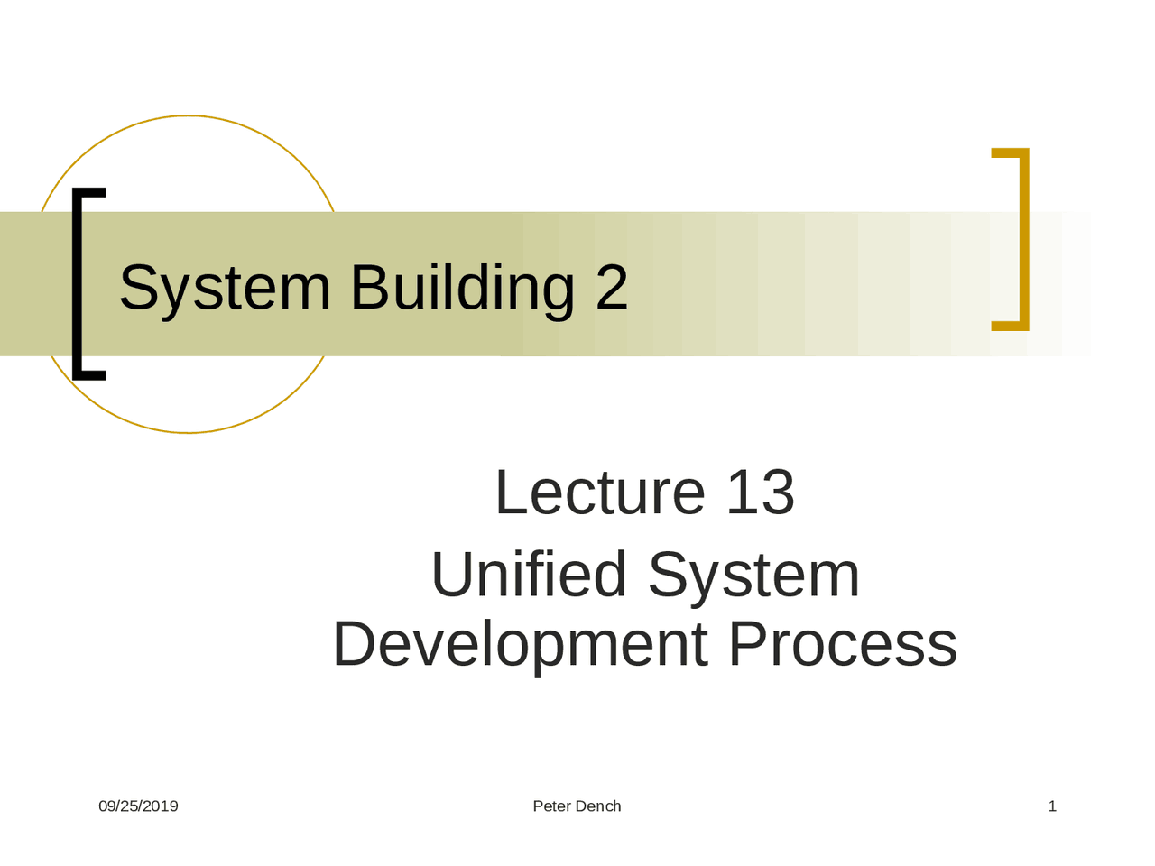 Systems Building 2 Lecture 13 Unified System Development Process