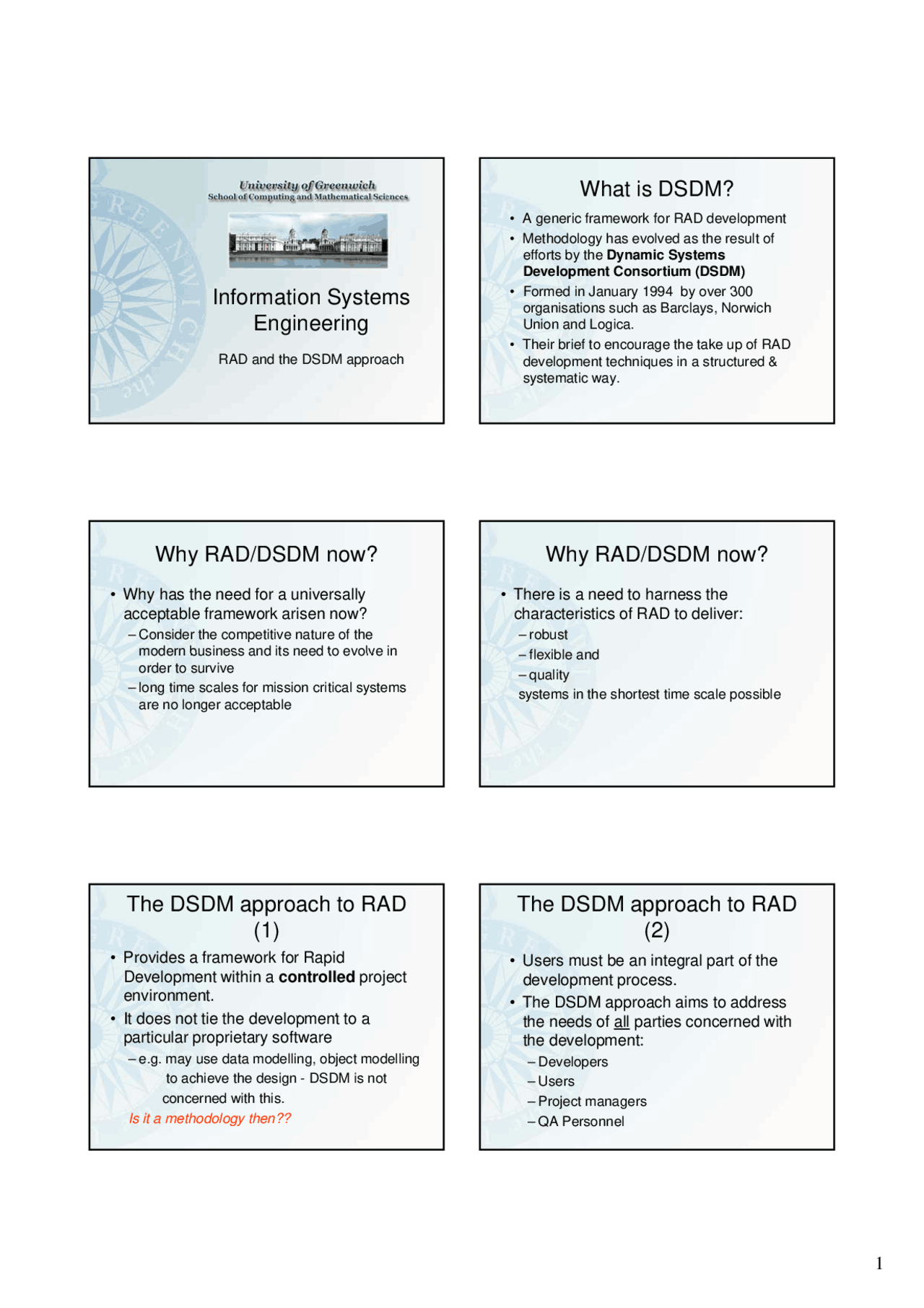 Information Systems Engieneering Lecture 9 Rad And The Dsdm Approach Philip S Clipsha Docsity