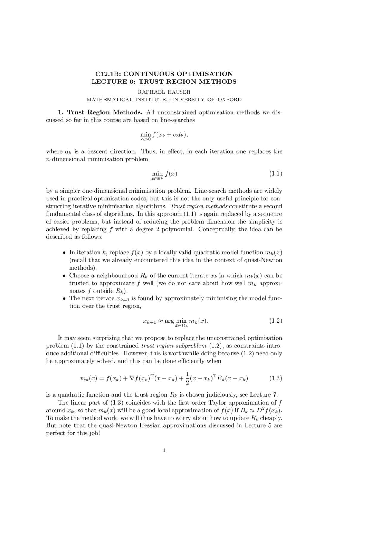 Trust Region Method, Lecture Notes - Mathematics - - Docsity