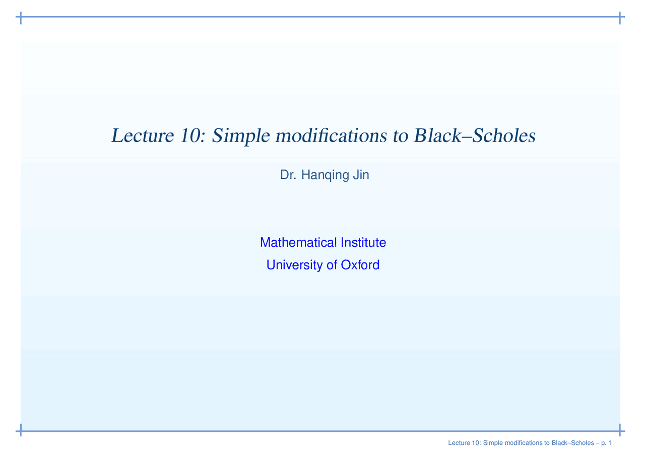 Financial Market Lecture Notes Mathematics 10 Docsity