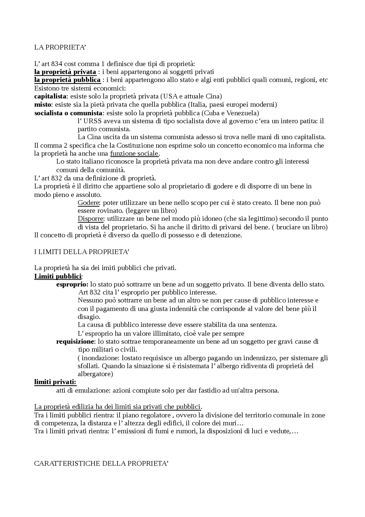 Diritto Privato Riassunto La Proprietà Sintesi Del Corso Di