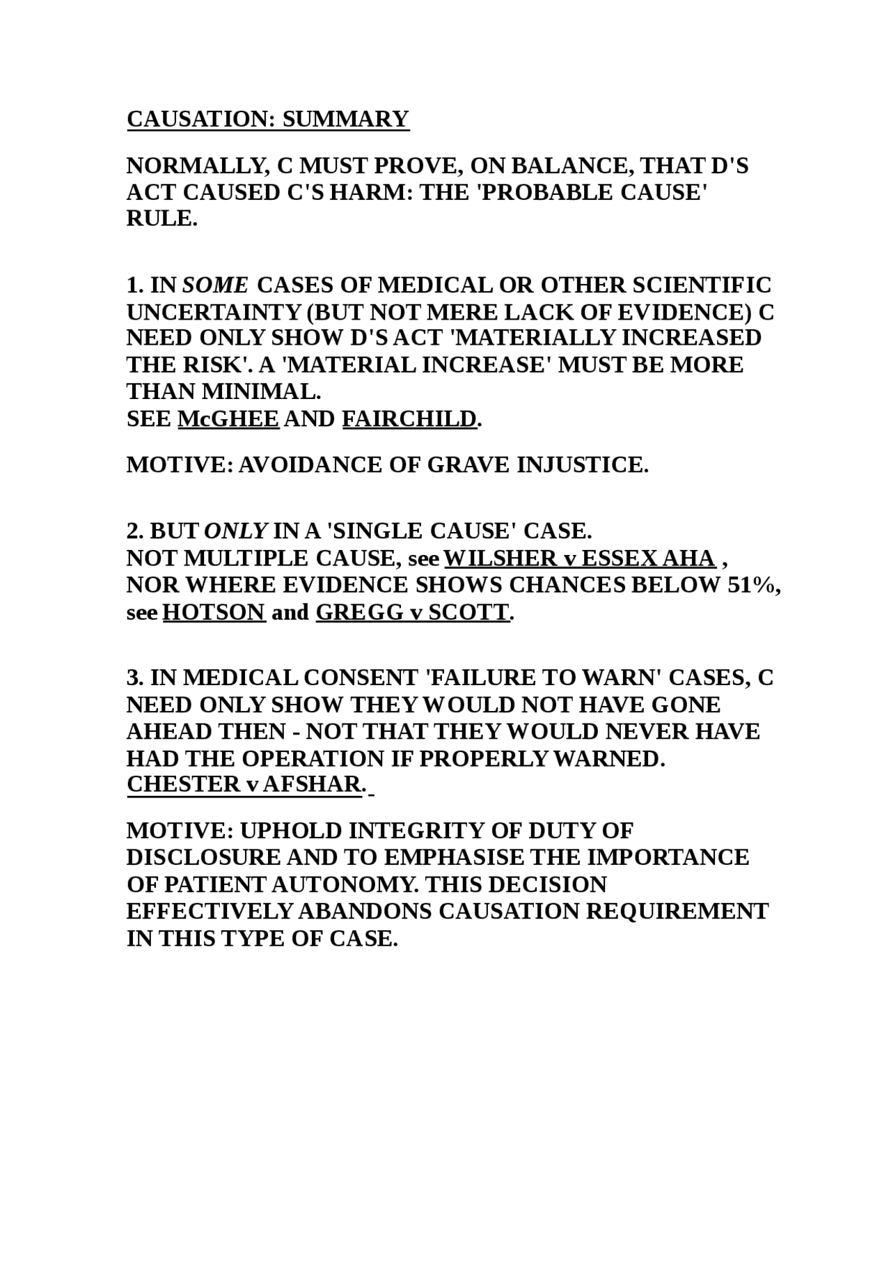 Law of Torts - Lecture - CAUSE IN FACT. SUMMARY - Docsity