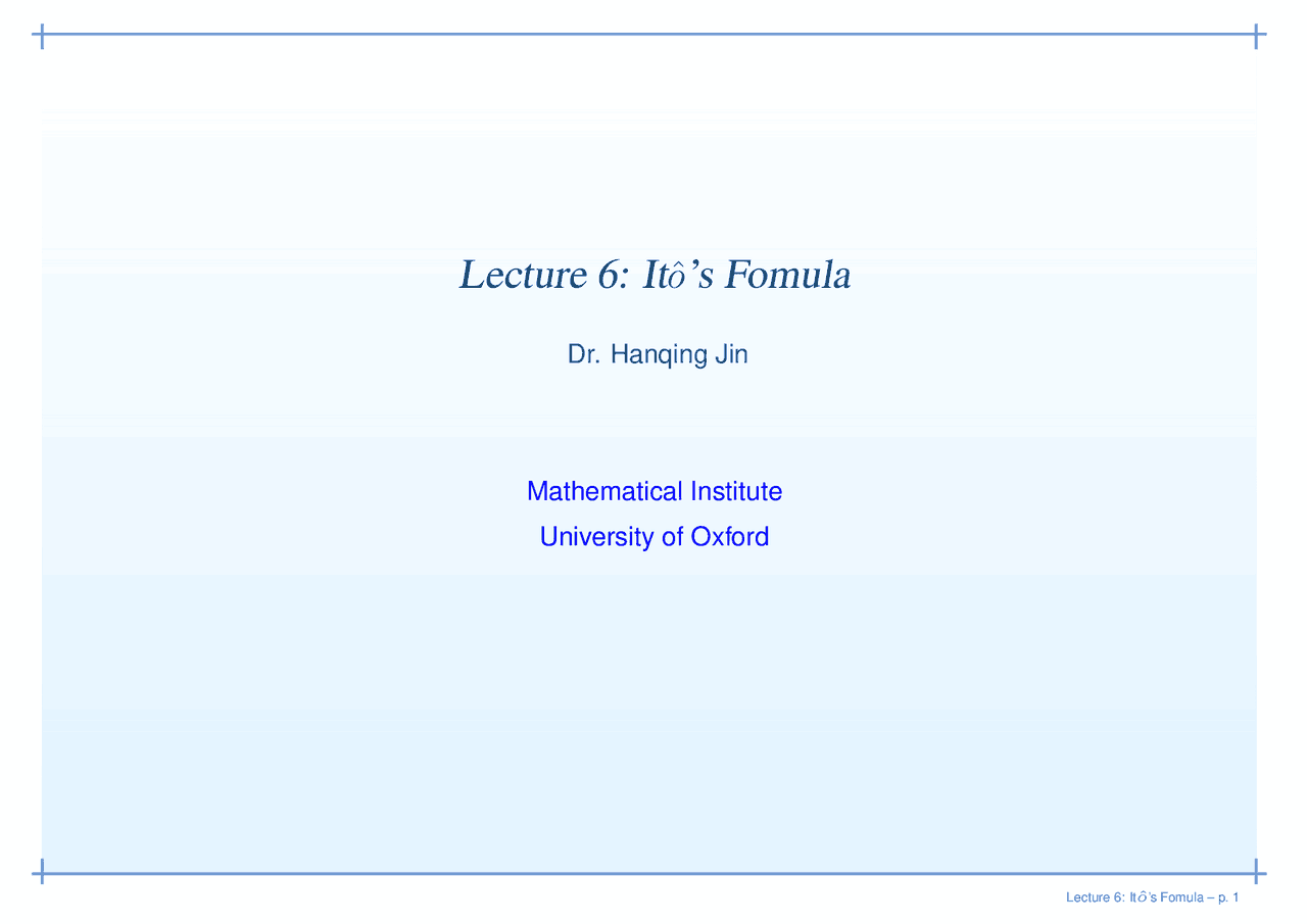 Financial Market Lecture Notes Mathematics 6 Docsity