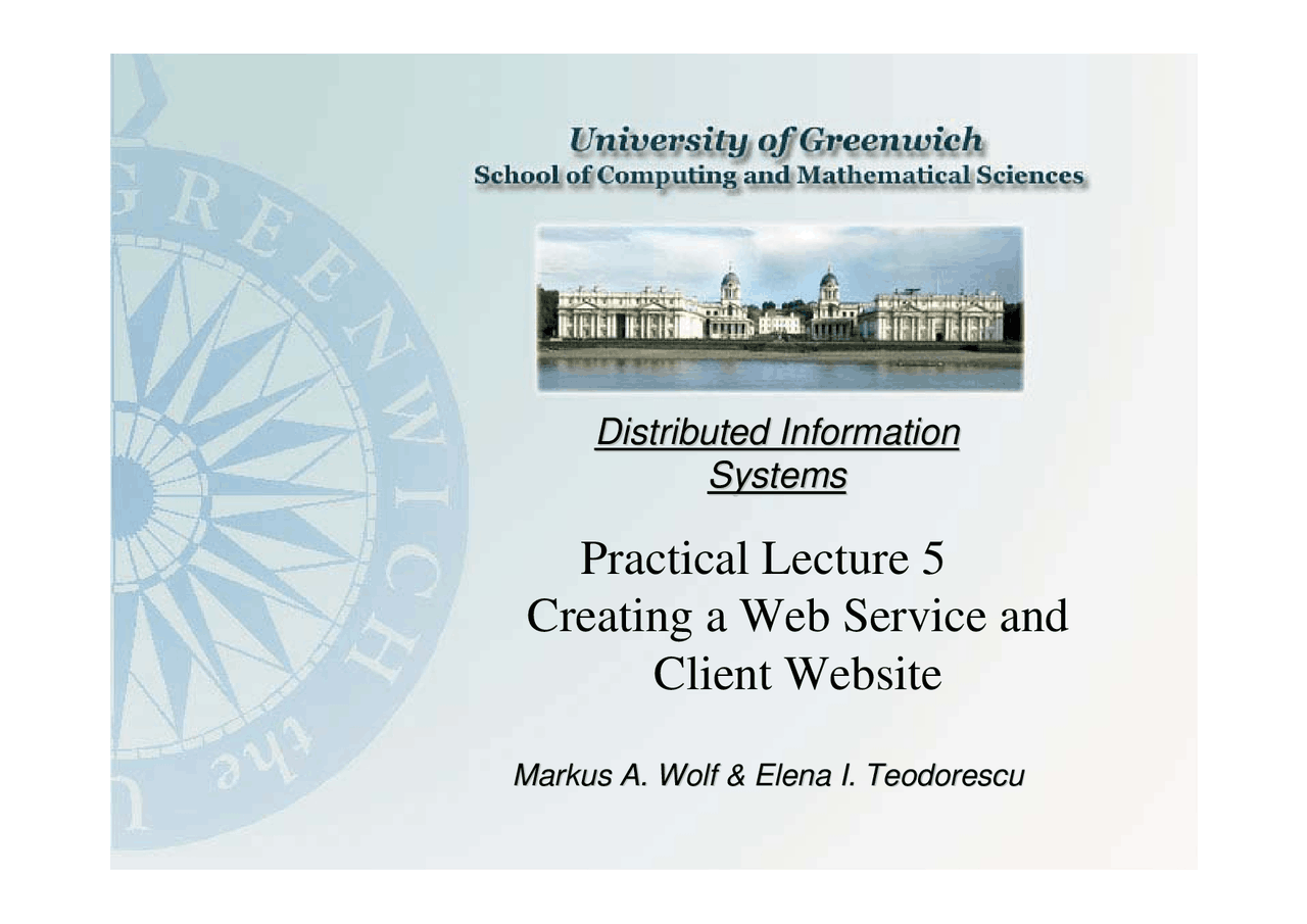 Distributed Information Systems Lecture 7 Practical Lecture5 Web