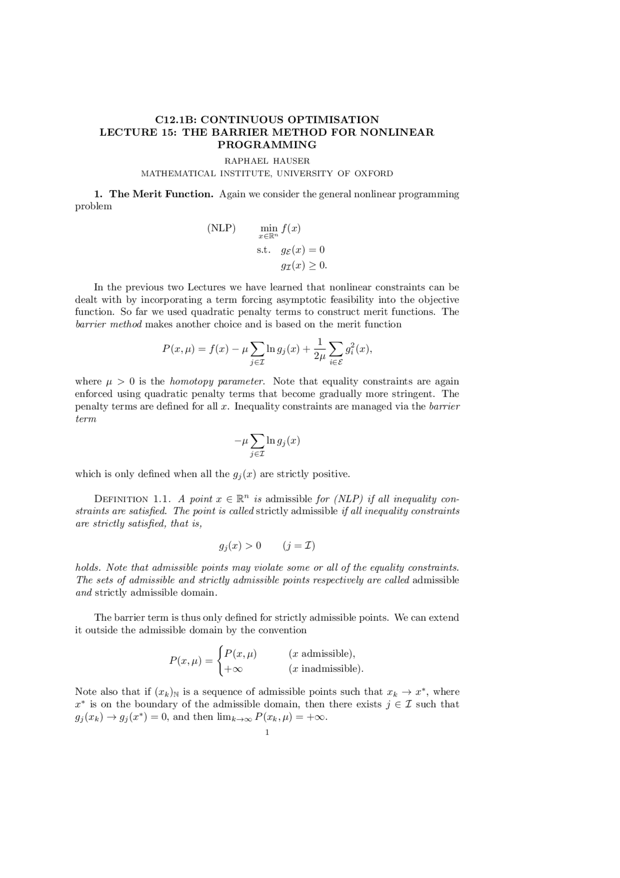 Barrier Method Lecture Notes Mathematics Docsity