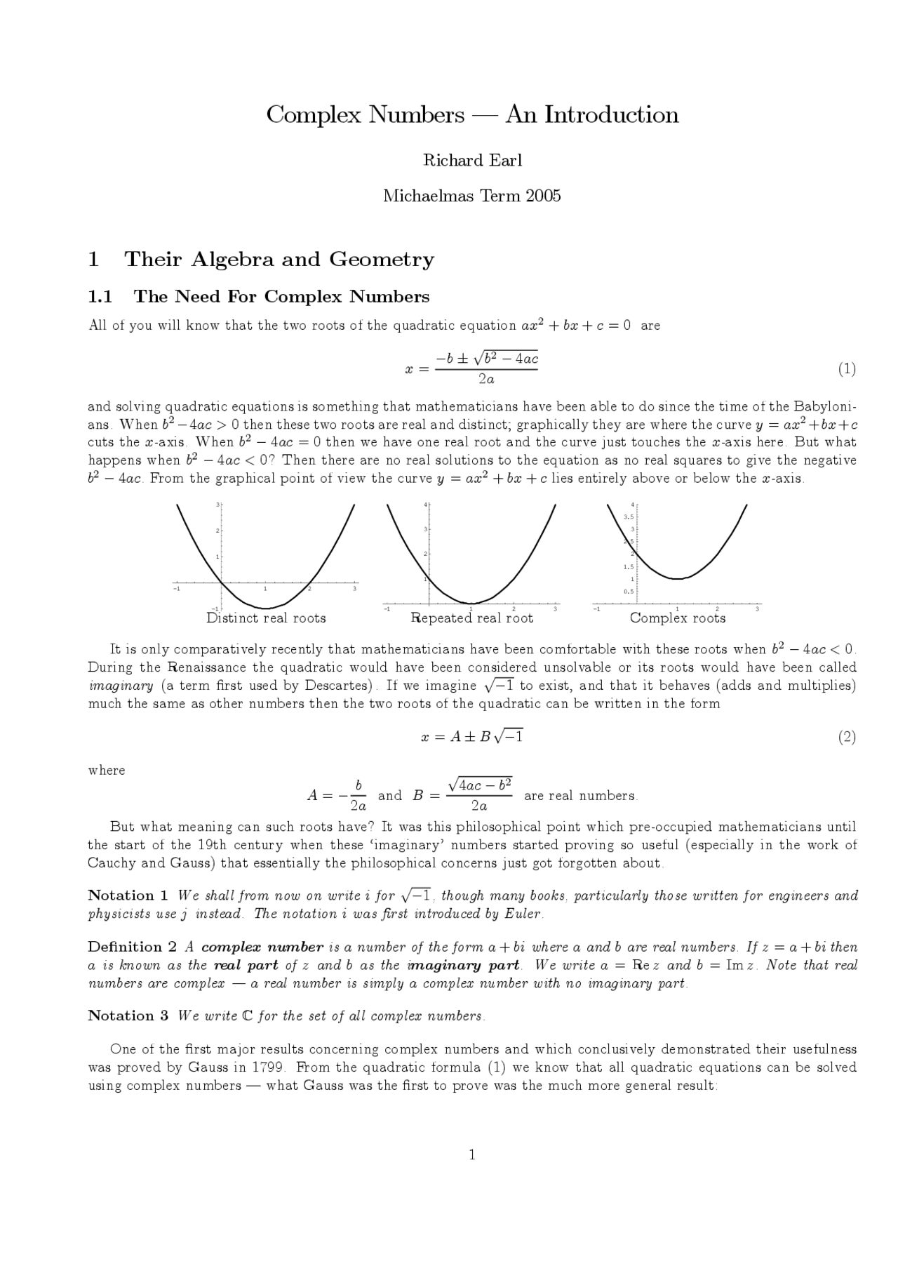 Complex Numbers Lecture Notes Mathematics Prof Richard Earl Docsity