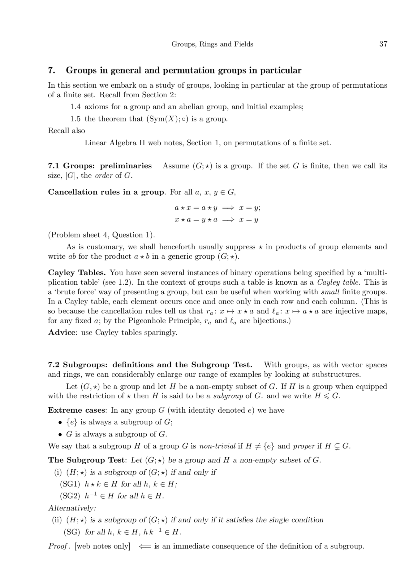 Groups Rings And Field Lecture Notes Mathematics 7 Docsity