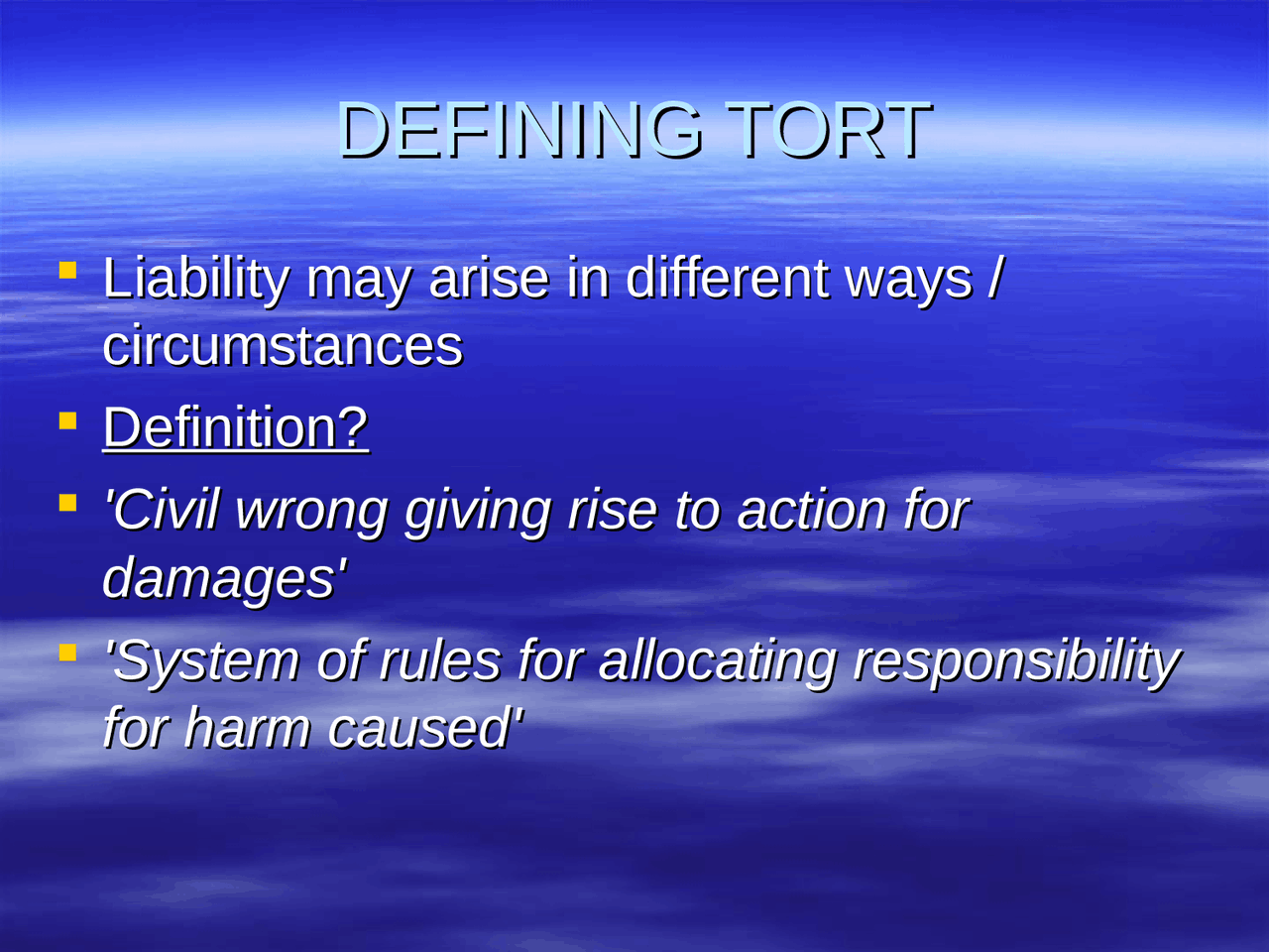 Law of Torts - Lecture - DEFINING TORT - Docsity