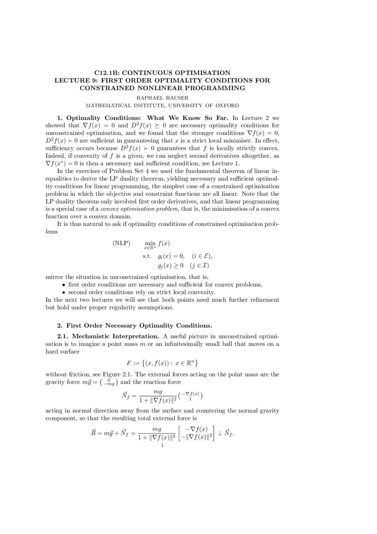 First Order Conditions Lecture Notes Mathematics Docsity