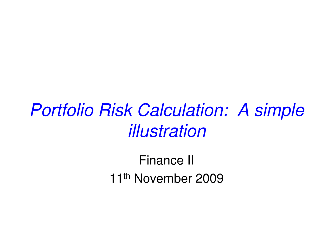 Finance - Portfolio Risk Calculation - Lecture - Docsity