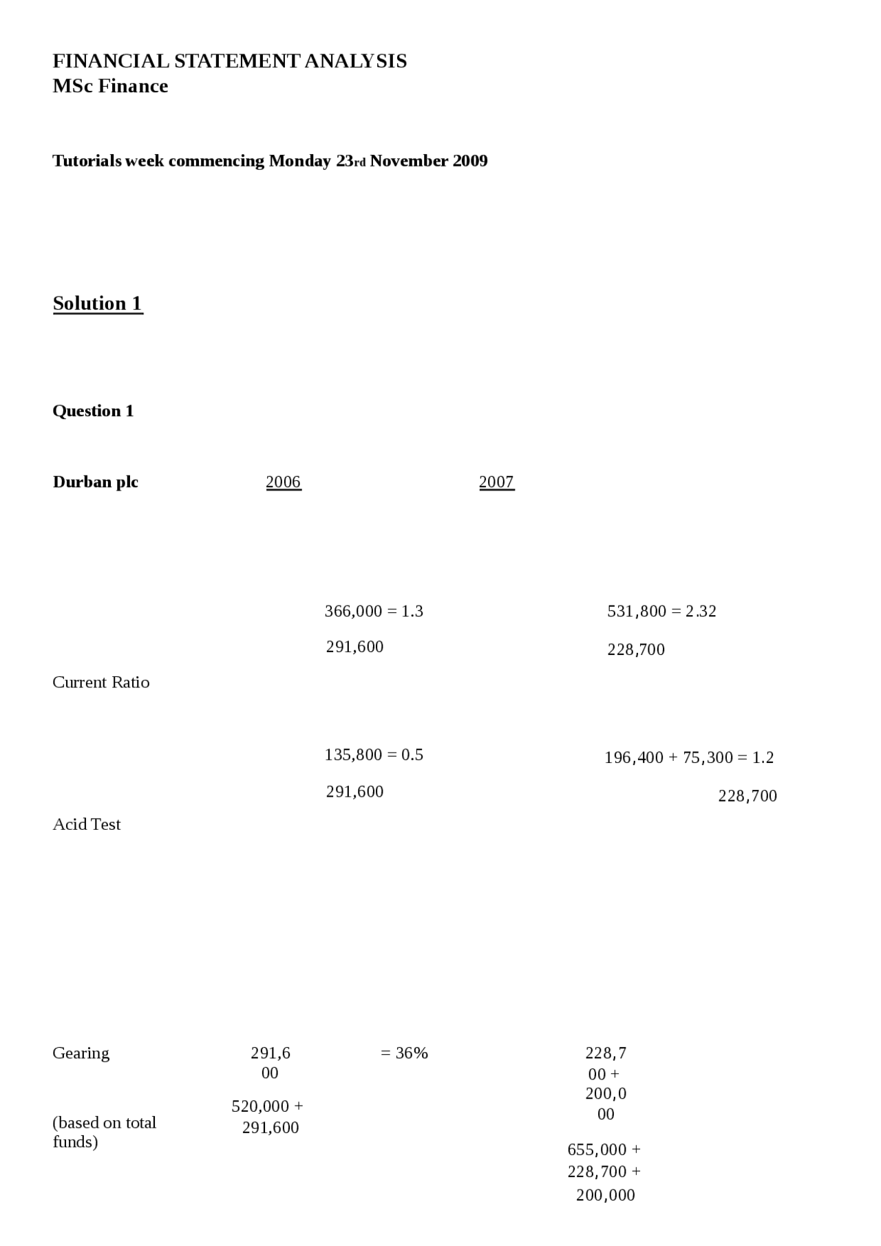Financial Statement Analysis Tutorial Soluton 2 Docsity